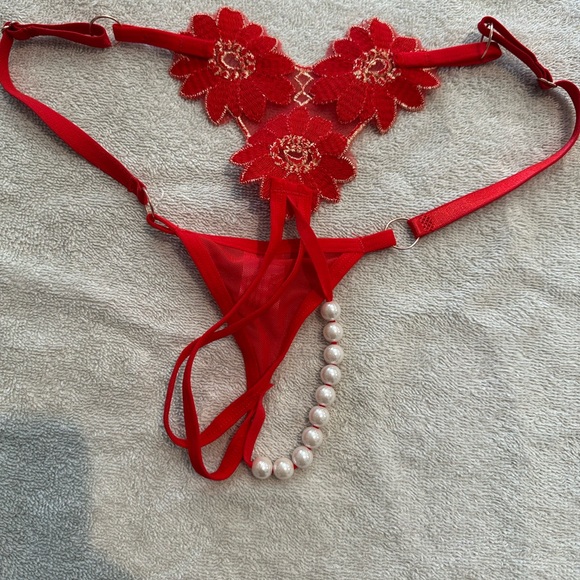 Intimates & Sleepwear | Red Floral Lingerie With Pearl Detail | Poshmark